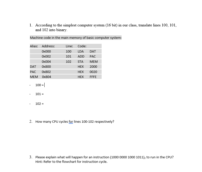 Solved According to the simplest computer system (16 ﻿bit) | Chegg.com