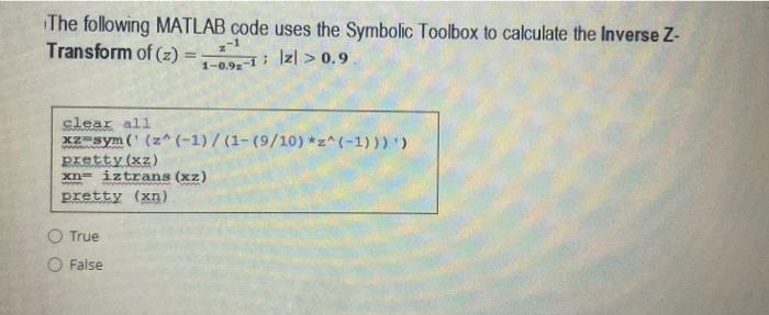 Solved The following MATLAB code uses the Symbolic Toolbox | Chegg.com