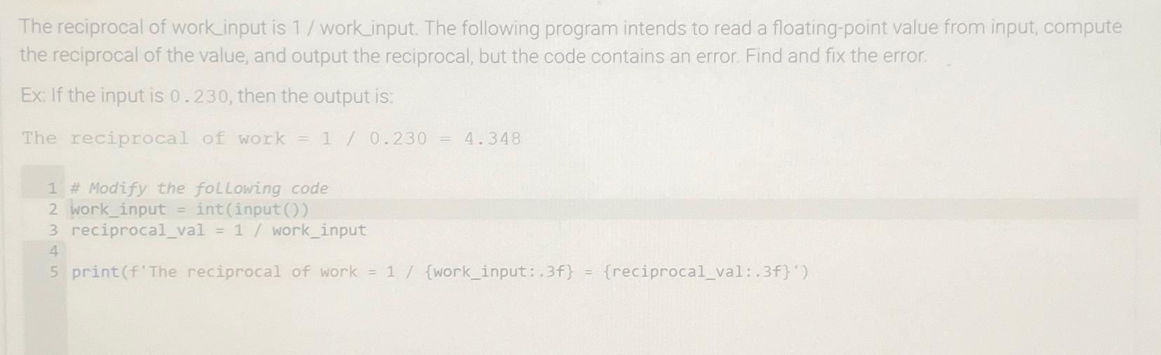 Solved The reciprocal of work input is 1 / ﻿work input. The | Chegg.com