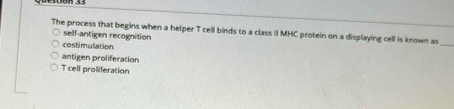 Solved The process that begins when a helper T cell binds to | Chegg.com