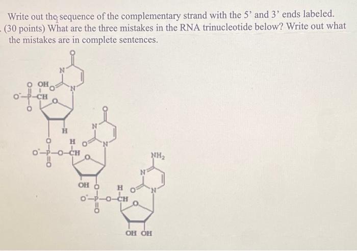 Solved What are the three mistakes in the RNA trinucleotide | Chegg.com