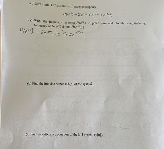 Solved A discrete-time LTI system has frequency response | Chegg.com