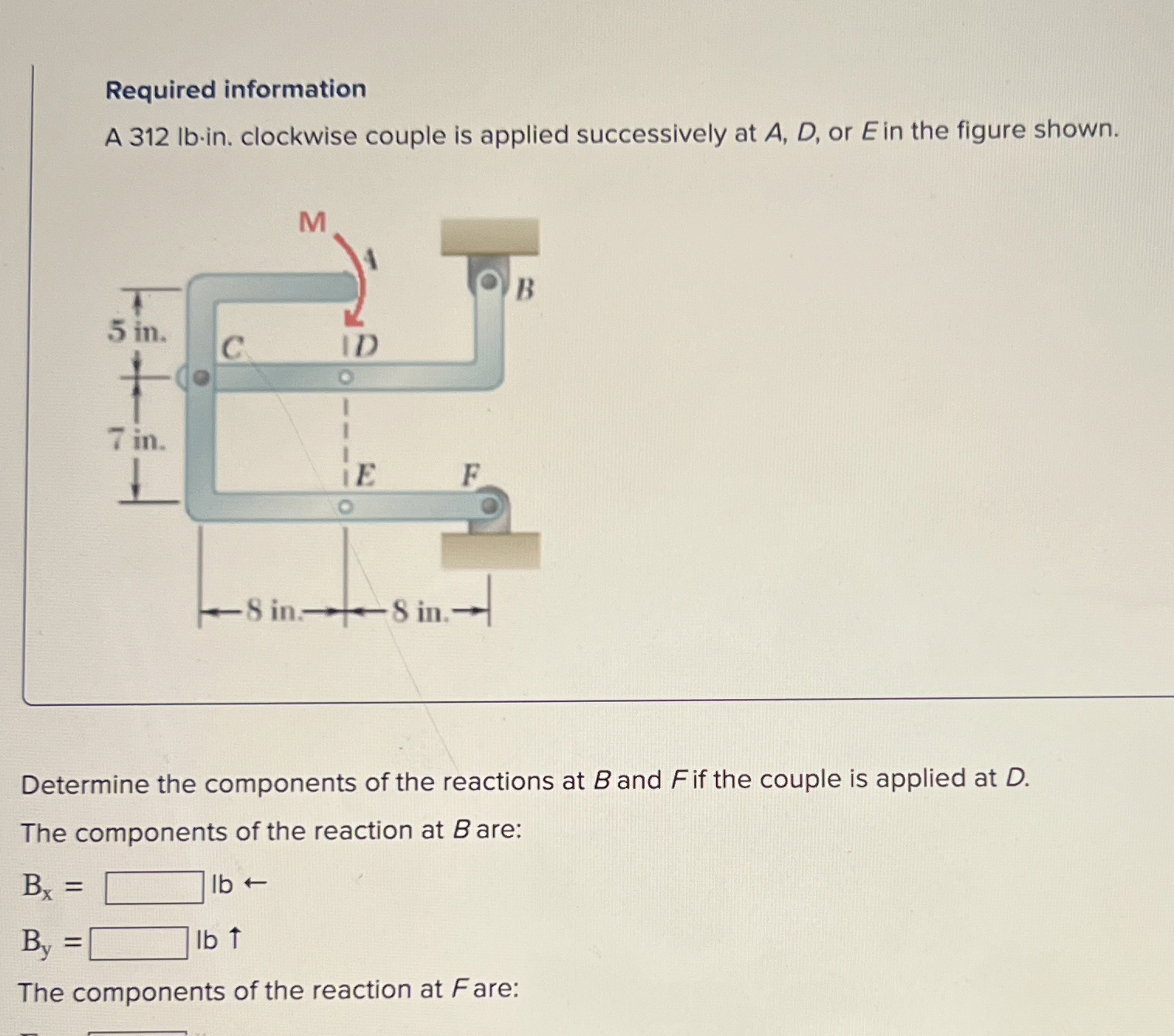 Solved Required informationA 312 ﻿lb -in. ﻿clockwise couple | Chegg.com