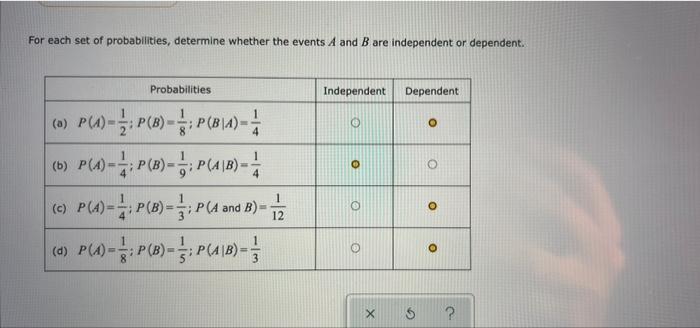 Solved For each set of probabilities, determine whether the | Chegg.com