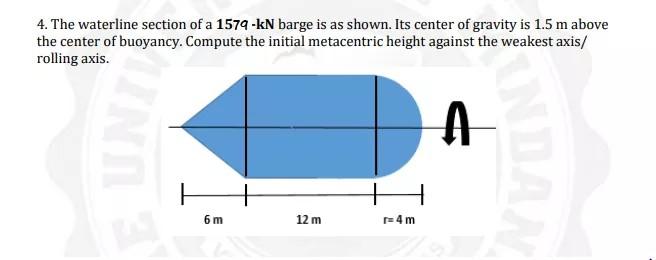 Solved 4. The waterline section of a 1579 -KN barge is as | Chegg.com