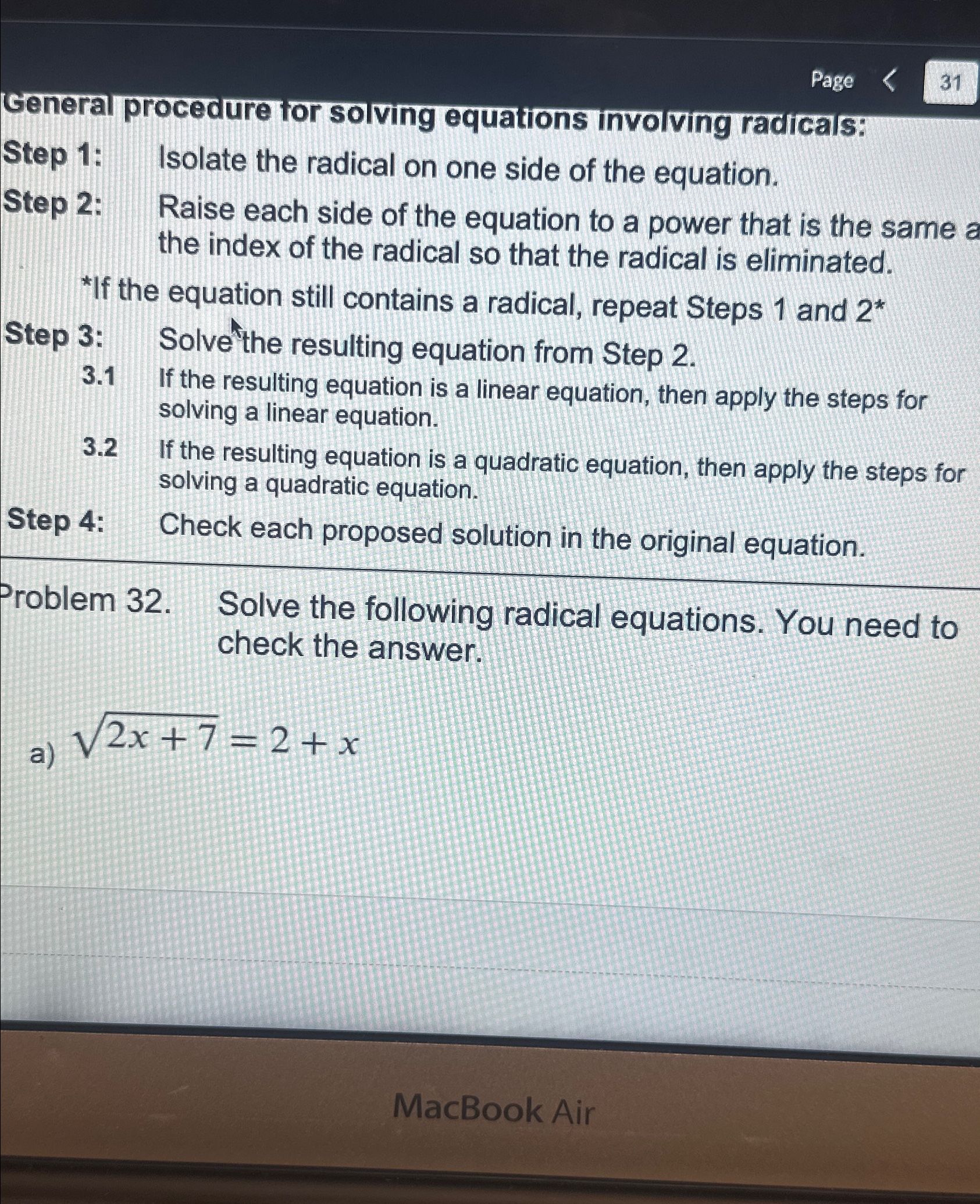 Solved Section 1.6.3. ﻿Radical EquationsGeneral procedure | Chegg.com