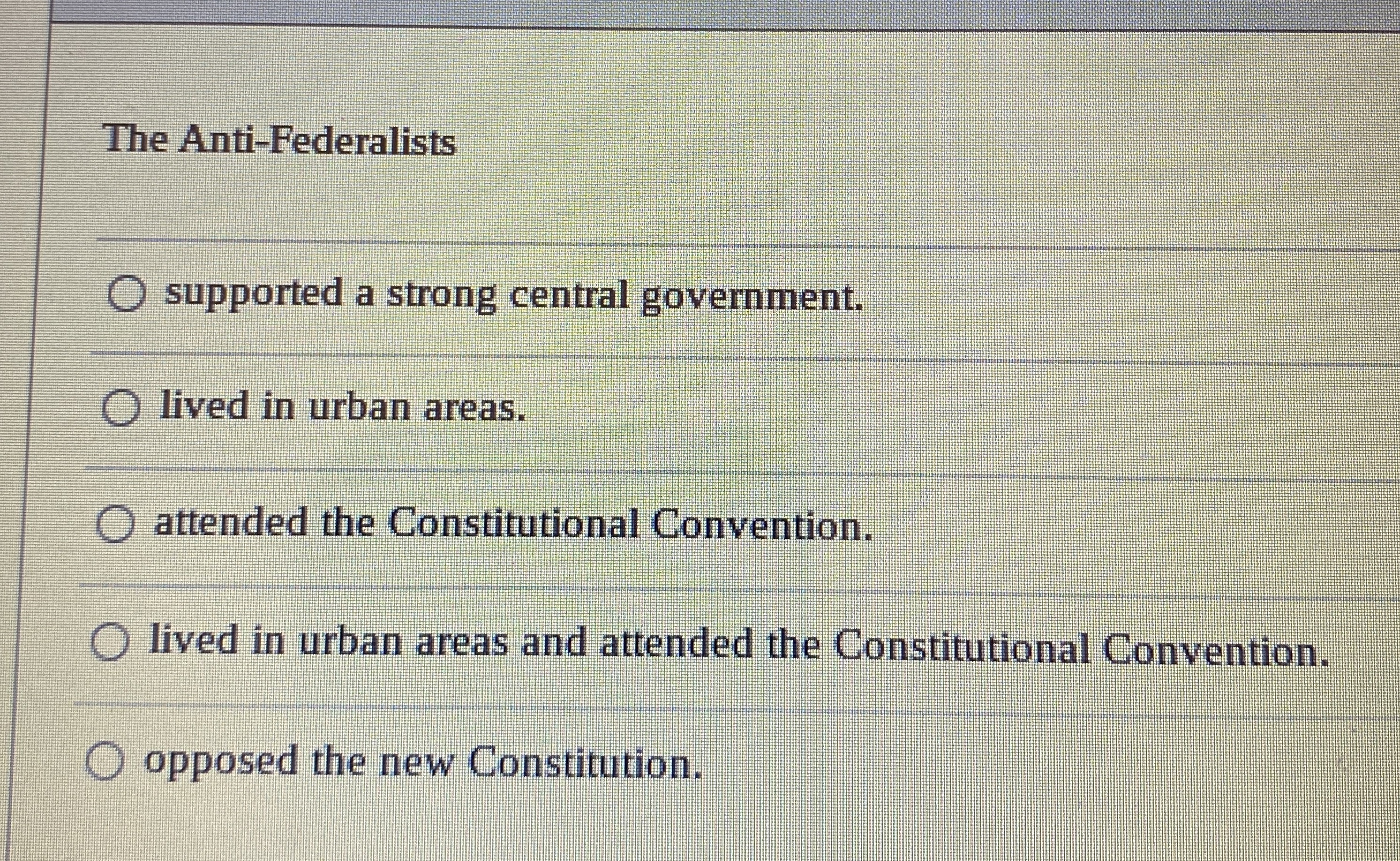 Solved The Anti-Federalistssupported a strong central | Chegg.com