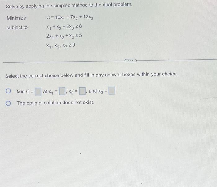 Solved Solve by applying the simplex method to the dual | Chegg.com