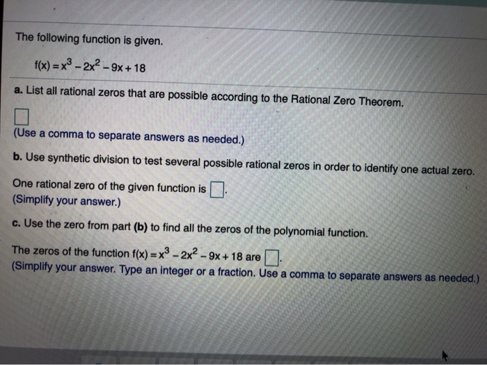 Solved The following function is given. f(x) = x3 - 2x2 - 9x | Chegg.com
