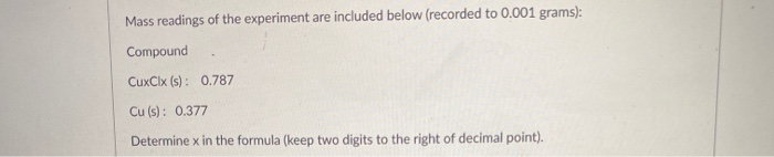 Solved Mass readings of the experiment are included below | Chegg.com
