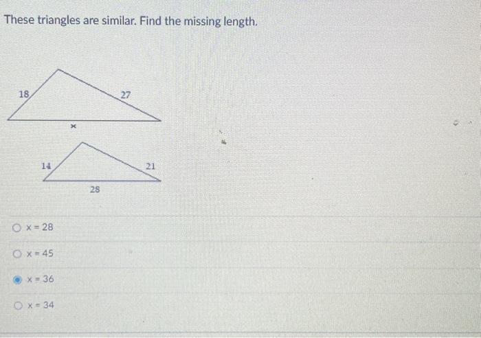 Solved These triangles are similar. Find the missing length. | Chegg.com