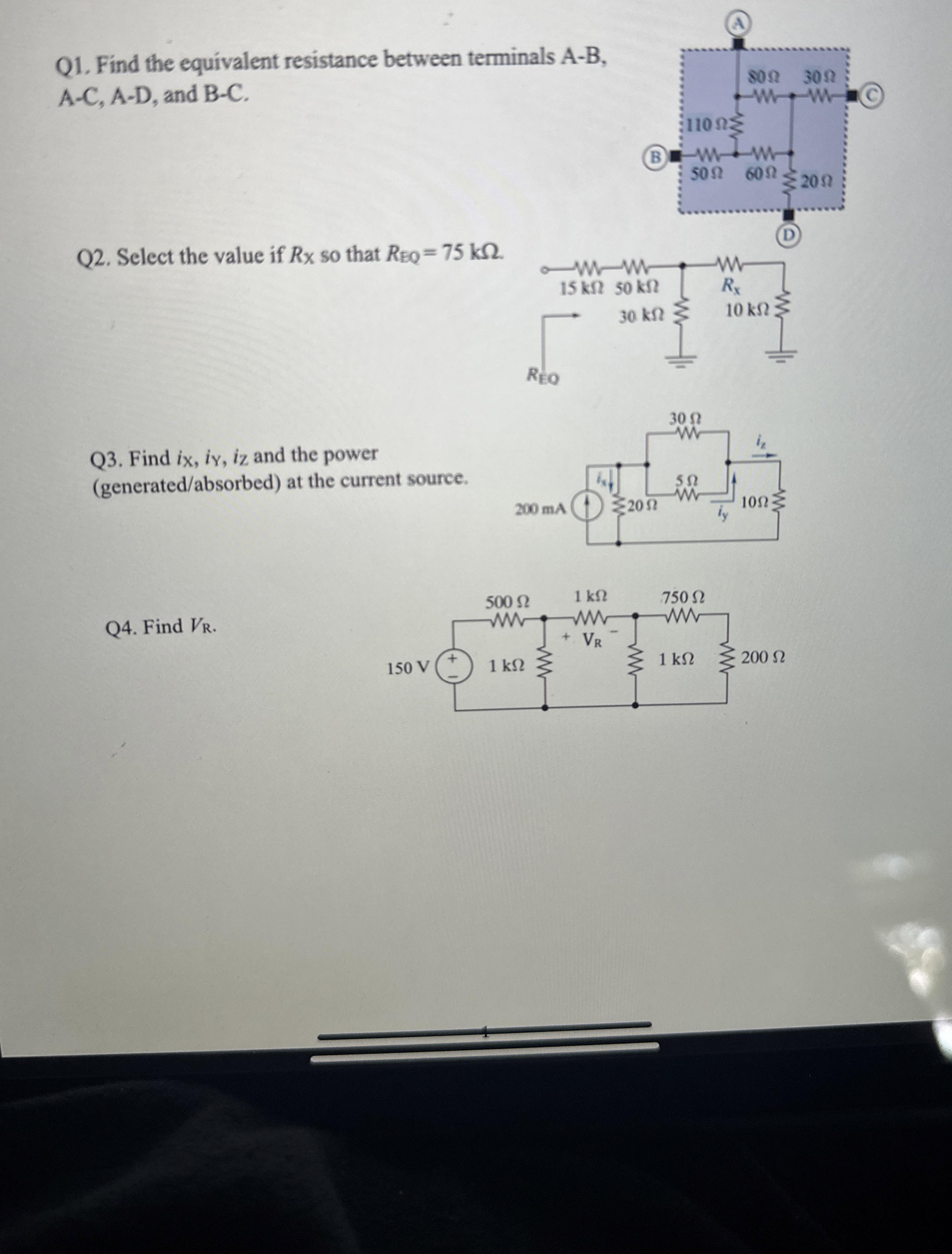 Q1. ﻿Find the equivalent resistance between terminals | Chegg.com