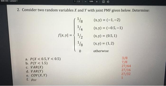 Solved 2. Consider two random variables X and Y with joint | Chegg.com