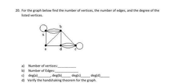 Solved 20. For the graph below find the number of vertices, | Chegg.com