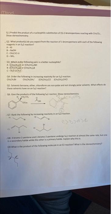 Solved Q.1. Predick the product of a nacleophilc substicuten | Chegg.com