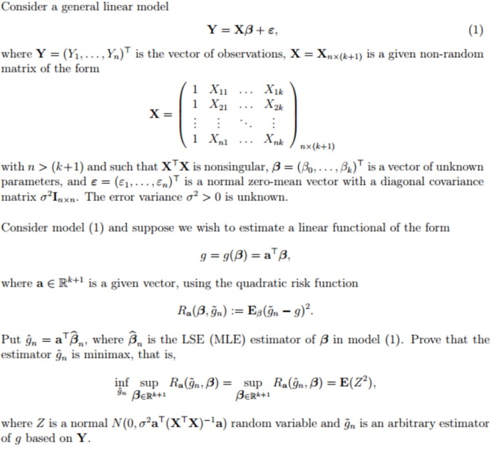Consider a general linear model Y XB+E (1) where Y | Chegg.com
