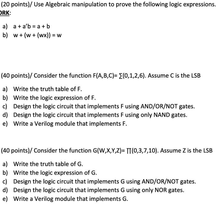 Solved (20 points)/ Use Algebraic manipulation to prove the | Chegg.com
