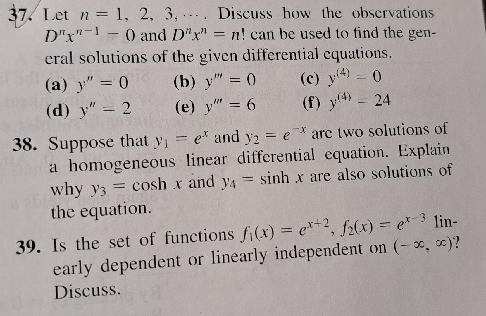 Solved 37. Let n=1,2,3,⋯. Discuss how the observations | Chegg.com