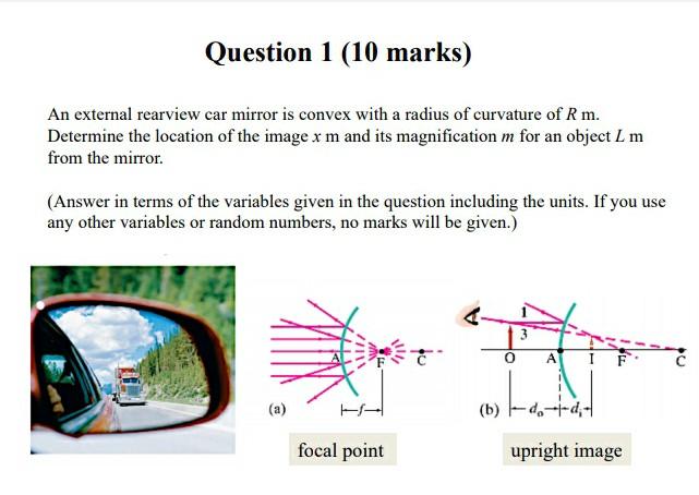Solved Question 1 (10 marks) An external rearview car mirror | Chegg.com