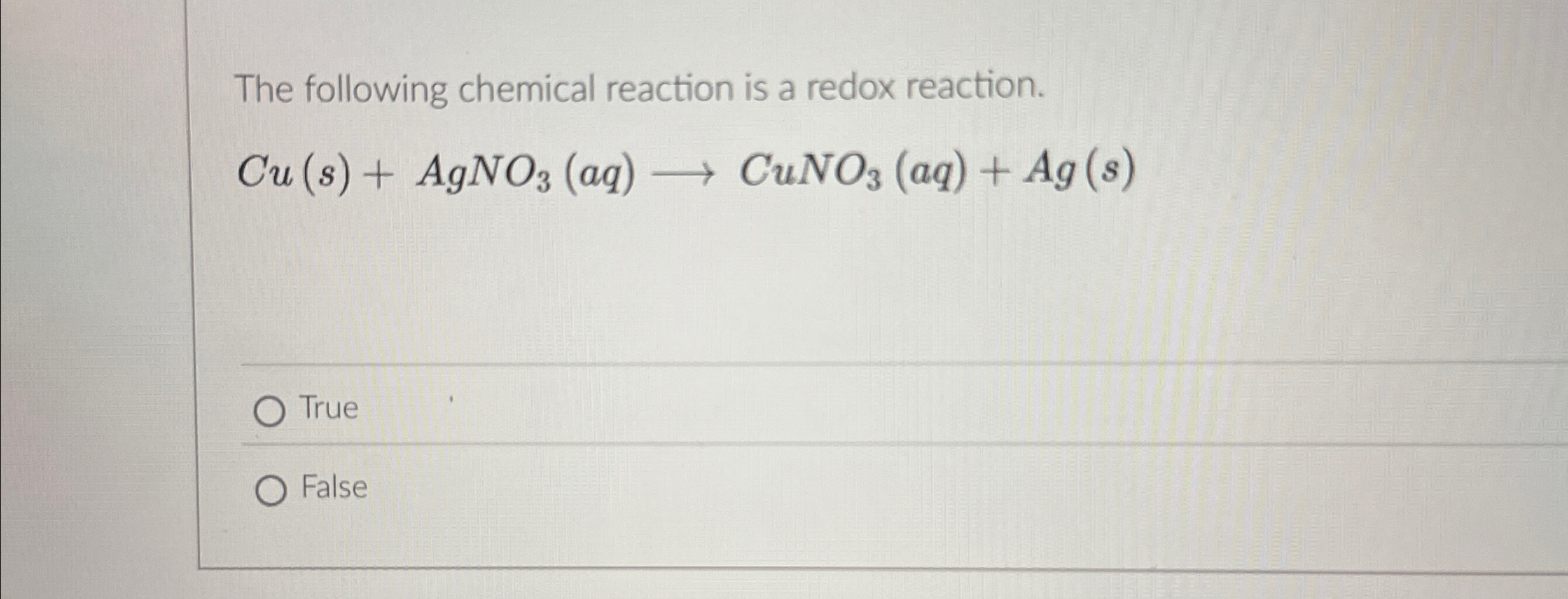 Solved The following chemical reaction is a redox | Chegg.com