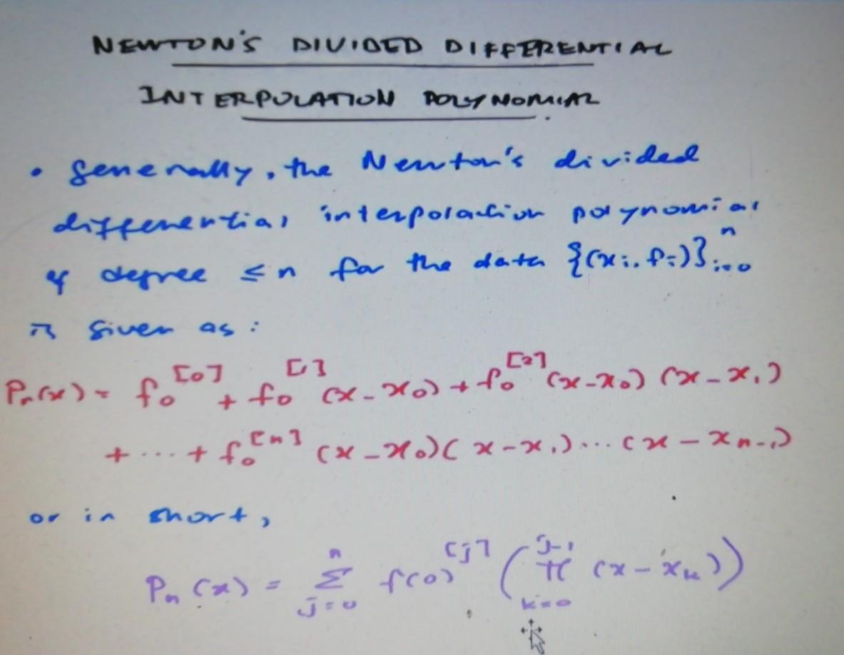 Solved 1. Construct the Newton's Divided Difference table | Chegg.com