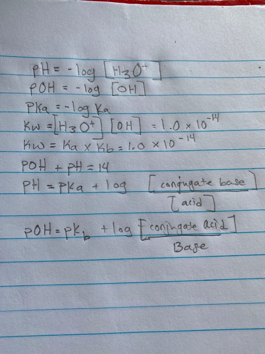 Solved POH = -log [ot] Pka-log ka Kw = [H 3 O + ] [OH] = 1.0 | Chegg.com