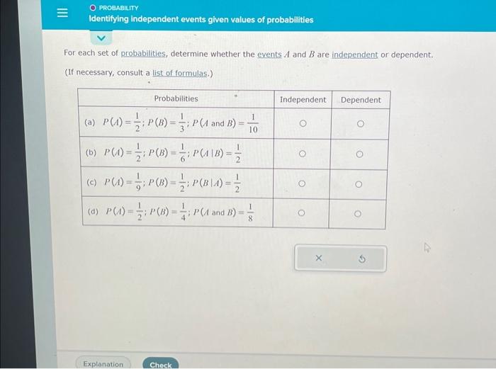 Solved For each set of probabilities, determine whether the | Chegg.com