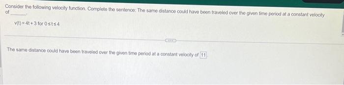 Solved Consider the following velocity function, Complete | Chegg.com