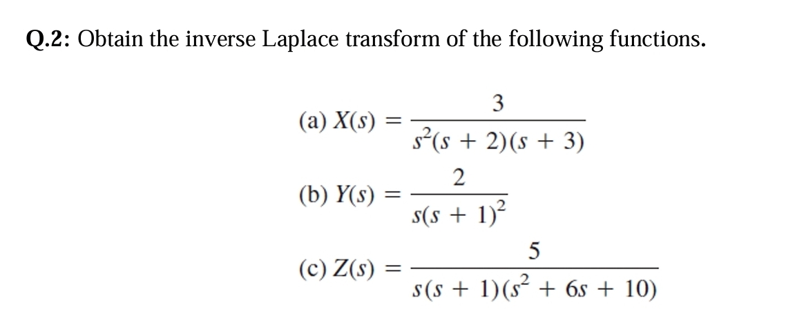 Solved Q.2: Obtain the inverse Laplace transform of the | Chegg.com