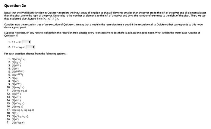 Solved Question 2e Recall that the PARTITION function in | Chegg.com
