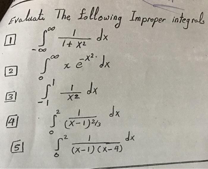 Solved Evaluate The Following Improper Integrals Dx 0 1 Itx²