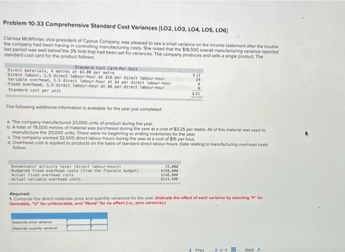 Solved Problem 10 33 Comprehensive Standard Cost Variances 3078