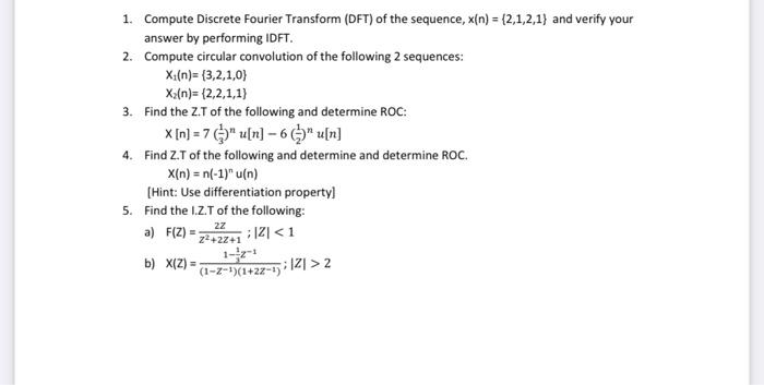 Solved 1 Compute Discrete Fourier Transform Dft Of The