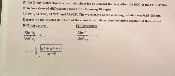 Solved (f) An X-ray diffractometer recorder chart for an | Chegg.com