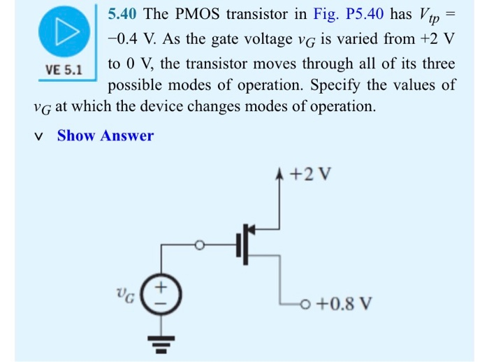 Solved = 5.40 The PMOS transistor in Fig. P5.40 has V tp | Chegg.com