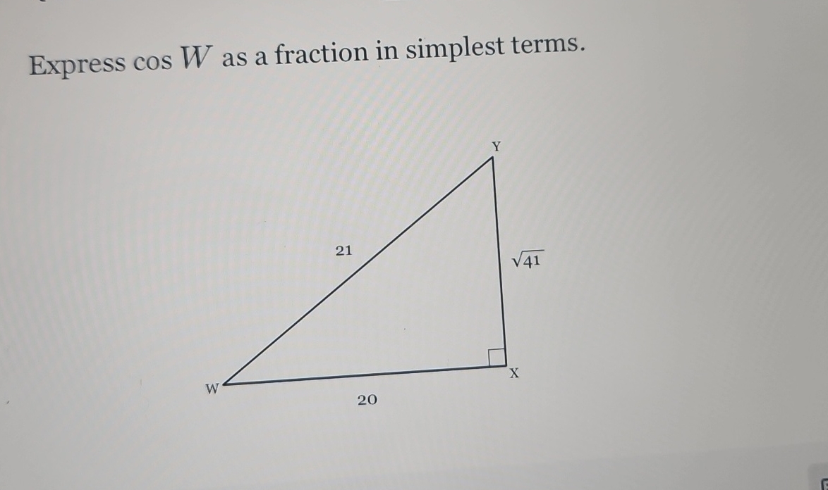 Solved Express cosW ﻿as a fraction in simplest terms. | Chegg.com