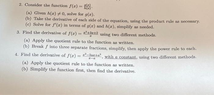 Solved 2. Consider the function f(x)=h(x)g(x). (a) Given | Chegg.com