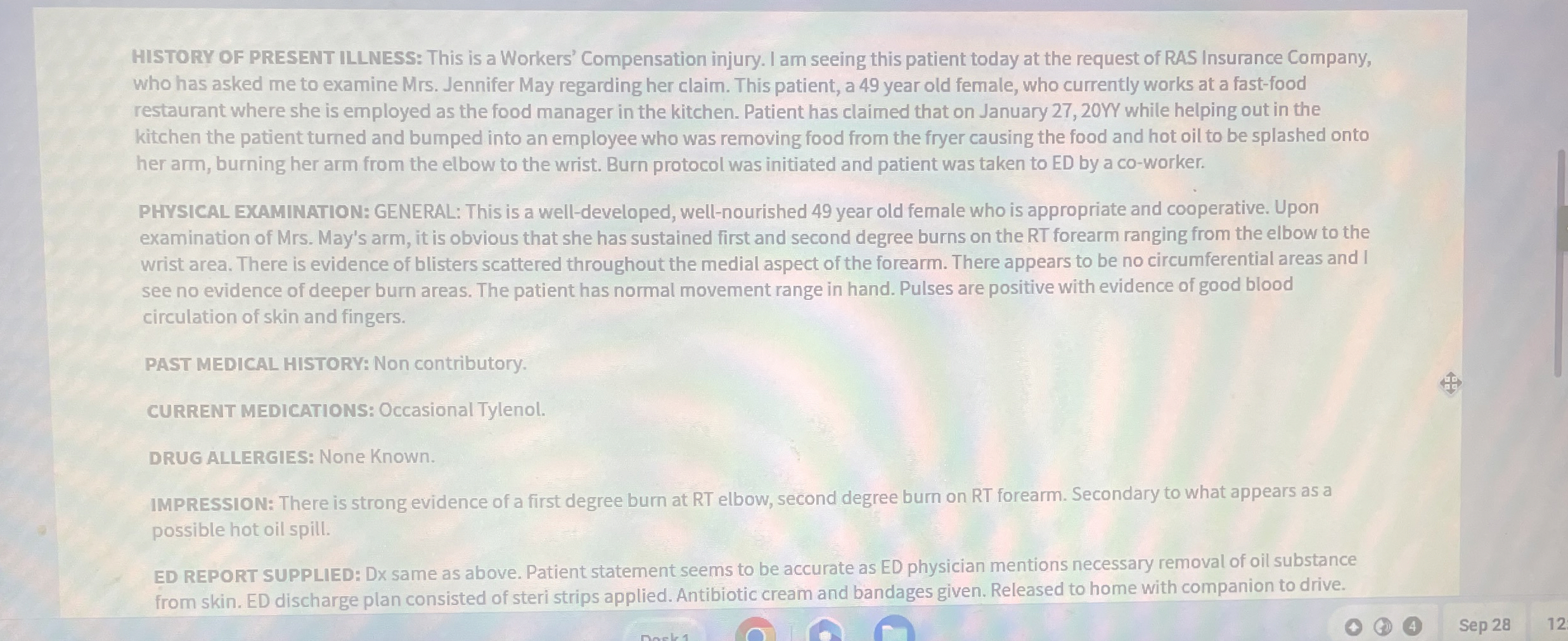 Solved HISTORY OF PRESENT ILLNESS: This is a Workers' | Chegg.com