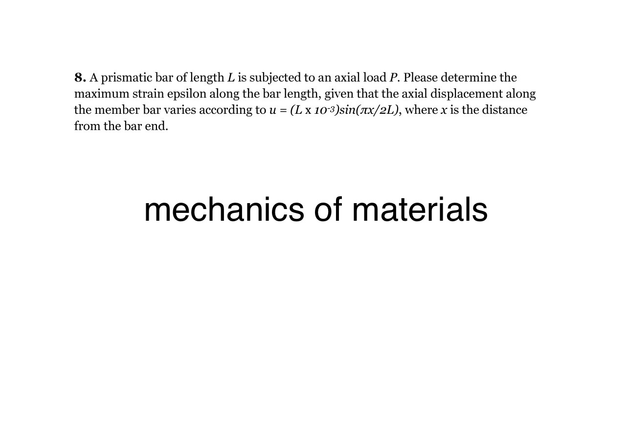Solved A prismatic bar of length L ﻿is subjected to an axial | Chegg.com