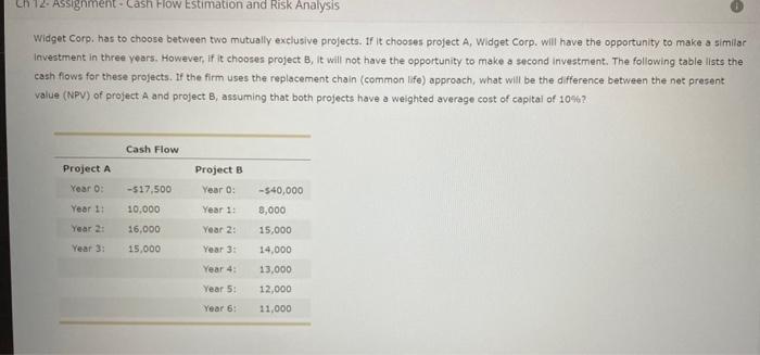 Solved Widget Corp, has to choose between two mutually | Chegg.com