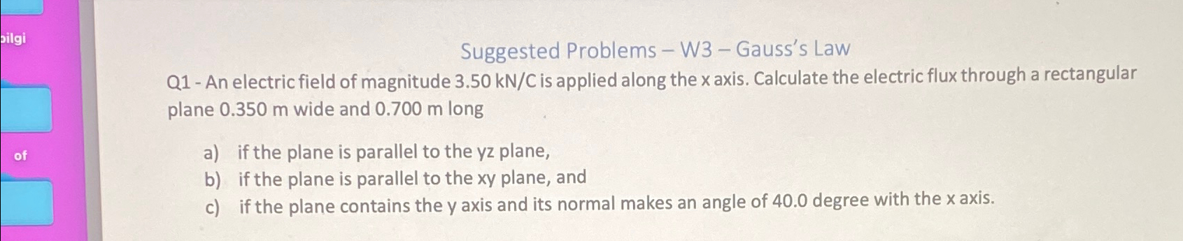 Solved Suggested Problems - ﻿W3 - ﻿Gauss's LawQ1 - ﻿An | Chegg.com