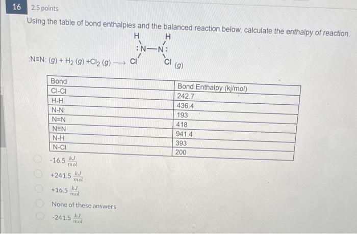 Solved Using the table of bond enthalpies and the balanced | Chegg.com