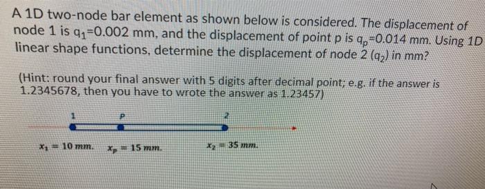 Solved A 1D two-node bar element as shown below is | Chegg.com