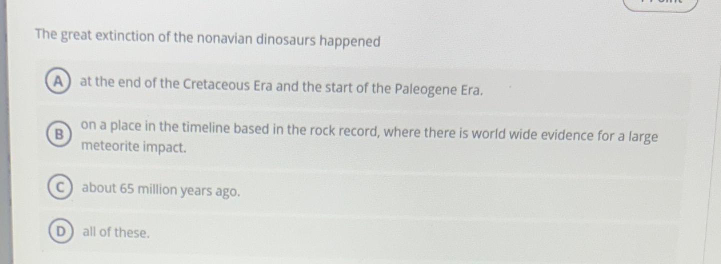 Solved The great extinction of the nonavian dinosaurs | Chegg.com