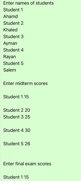 Solved Enter names of students Student 1 Ahamd Student 2 | Chegg.com