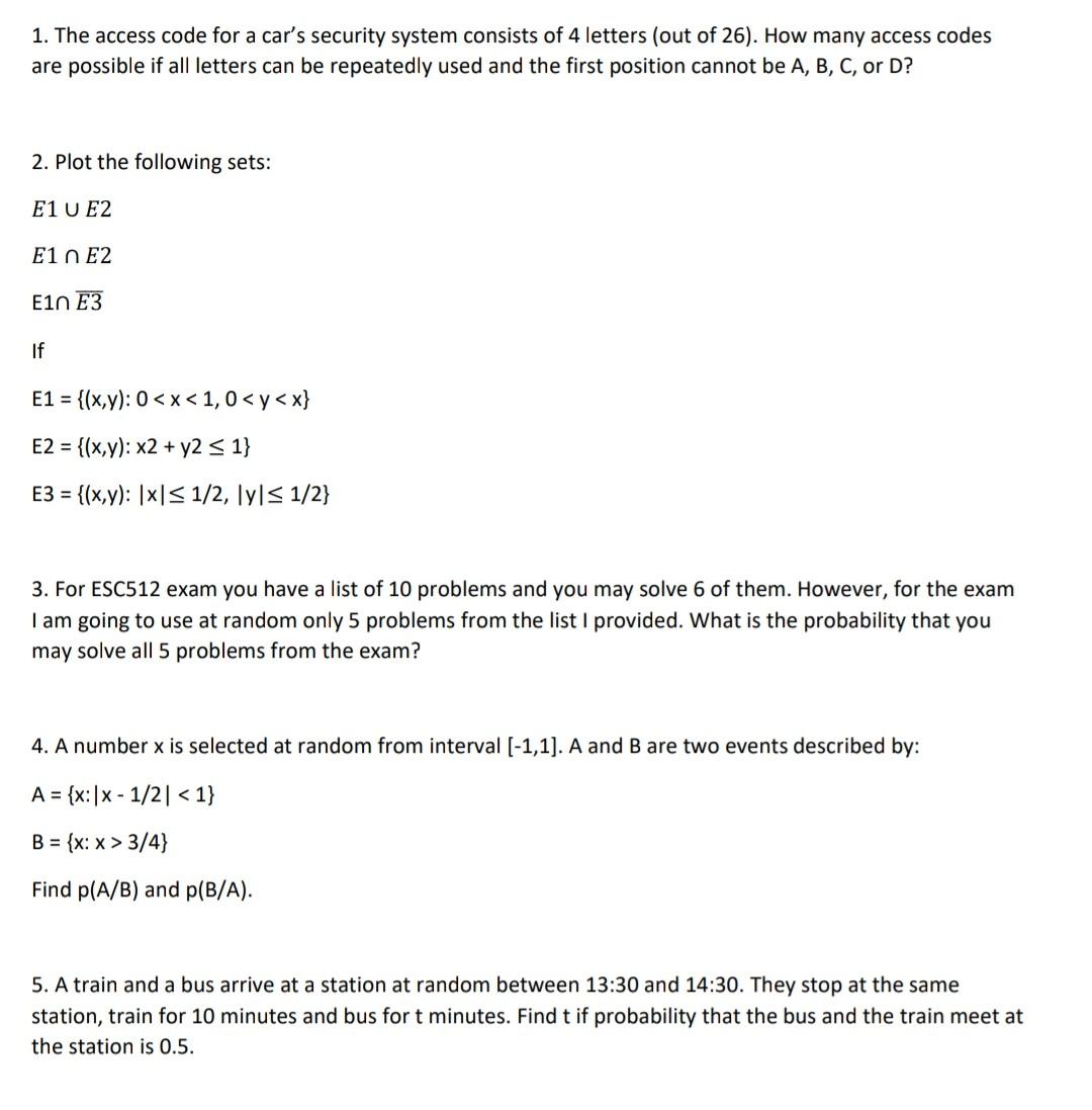 Solved 1. The access code for a car's security system | Chegg.com