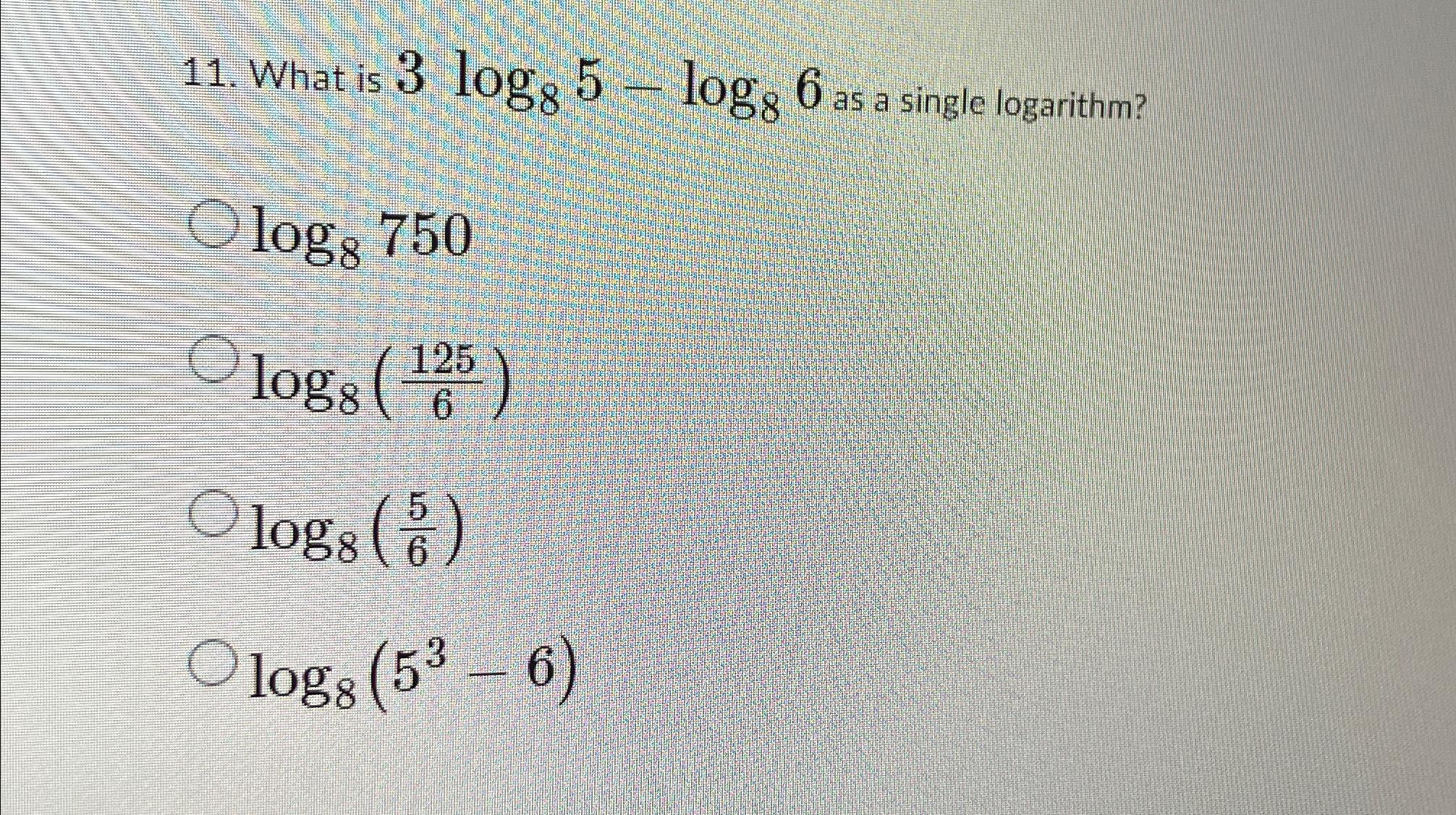 Solved What is 3log85-log86 ﻿as a single | Chegg.com