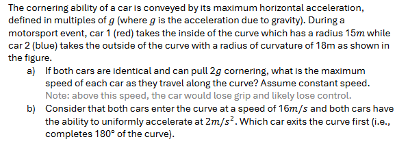 Solved The cornering ability of a car is conveyed by its | Chegg.com