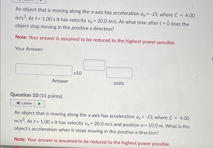 Solved An Object That Is Moving Along The X Axis Has