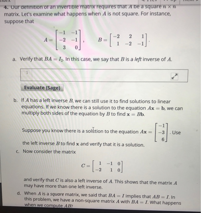 Solved пех Til Op 4 Our Definition Of An Invertible Matrix